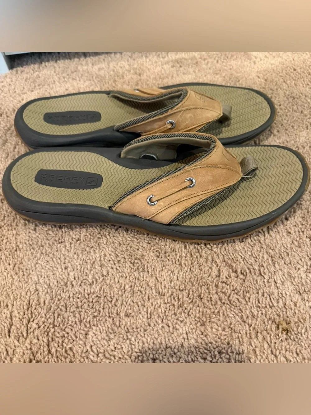 Sperry | Shoes | Sperry Mens Tan And Olive Leather Thong Sandals | Poshmark